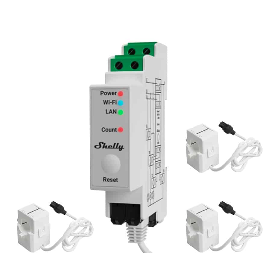 Shelly PRO 3EM (120A or 400A) - 3 x 120A Clamps - SmartHome Trade
